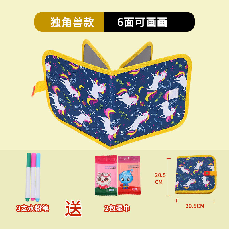 Портативная двусторонняя стираемая доска для рисования для детей с акварельными карандашами, тема единорога, обучающая