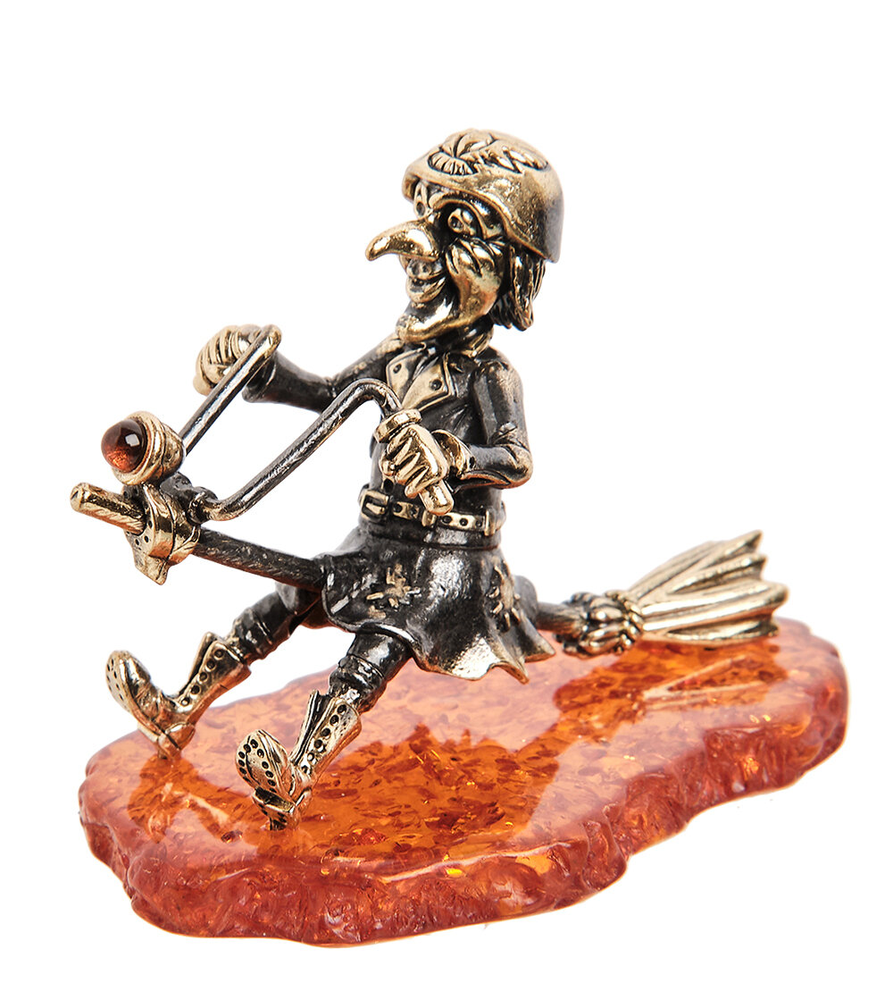 Фигурка "Баба Яга Байкер" (латунь, янтарь)