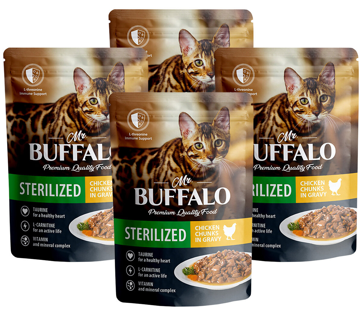 Влажный корм Mr.Buffalo Sterilized Cat Chicken для взрослых кастрированных котов и стерилизованных кошек с курицей в соусе пауч, 85 гр х 4 шт