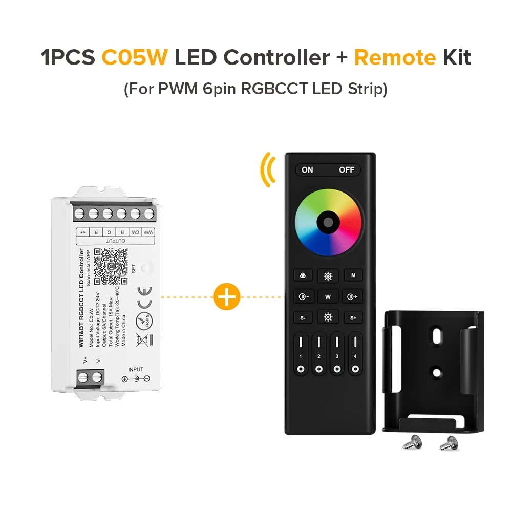 BTF-LIGHTING Контроллеры светодиодных лент Tuya Wi-Fi RGB RGBW Black Remote, 1xC05W 6pin RGBCCT