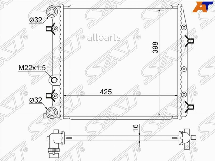 SAT VW0011 Радиатор Skoda Rapid 12-20 / Volkswagen Polo 01-09 / SEAT Cordoba 03-09 / Ibiza 02-15 / Skoda Fabia