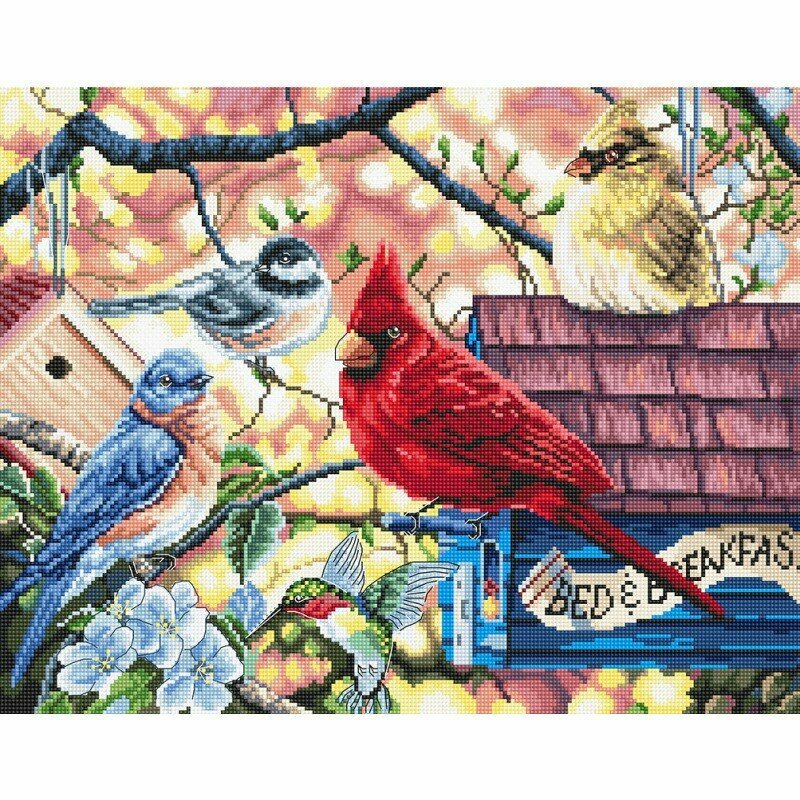 Набор для вышивания LetiStitch #L8062 Springtime Songbirds (Весенние певчие птицы), Счетный крест, 33 x 26 см