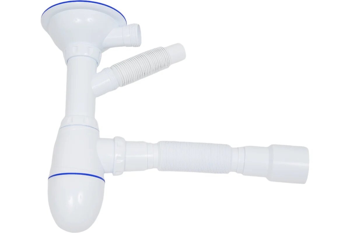 Unicorn Сифон для мойки, выпуск 3 1/2" (? 40), прямоугольный / круглый, перелив, нержавеющая чашка ? 115, отвод для стиральной машины, гибкое соединение ?40x40/50, винт, шток, ручка - пластик B427P