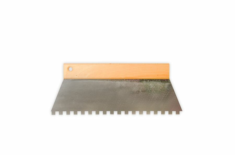 Шпатель зубчатый EDMA 300 мм с квадратными зубьями 8х8 мм, деревянная ручка