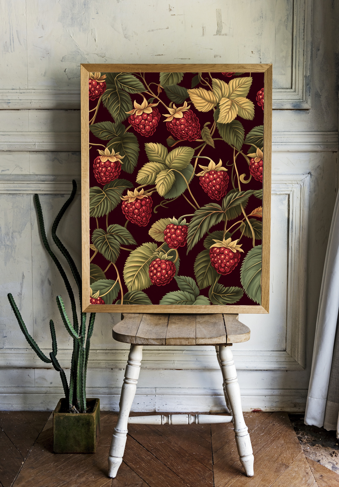 Постер "Спелая малина в листьях" 40x50 см в подарочном тубусе