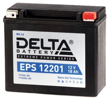 Аккумулятор мотоциклетный Delta EPS 12201 YTX20L-BS. YTX20HL-BS. YB16L-B. YB18L-A 12V 18Ah Nano-Gel (залит и готов к применению)