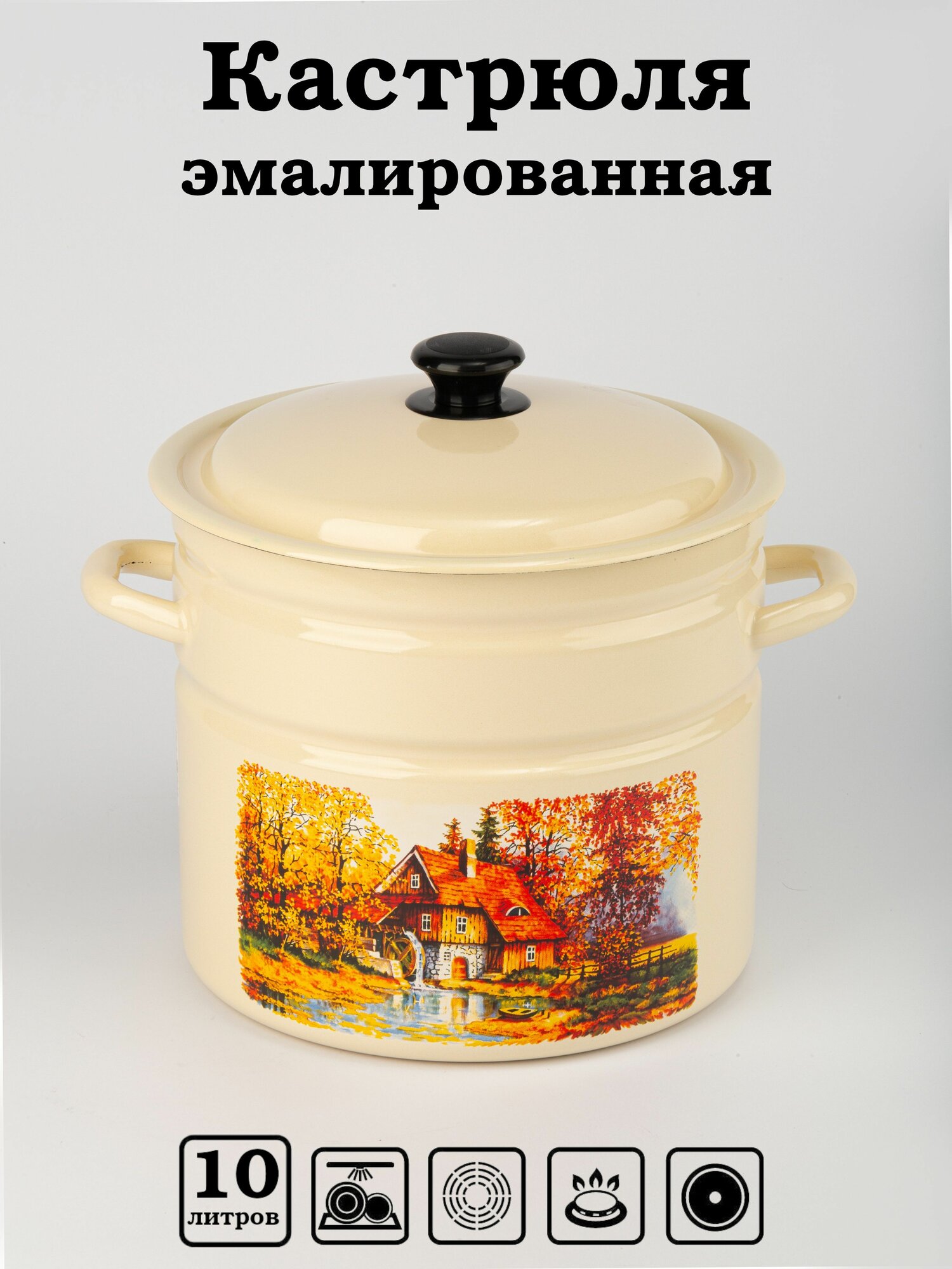 Кастрюля эмалированная 10л с рисунком цилиндрическая
