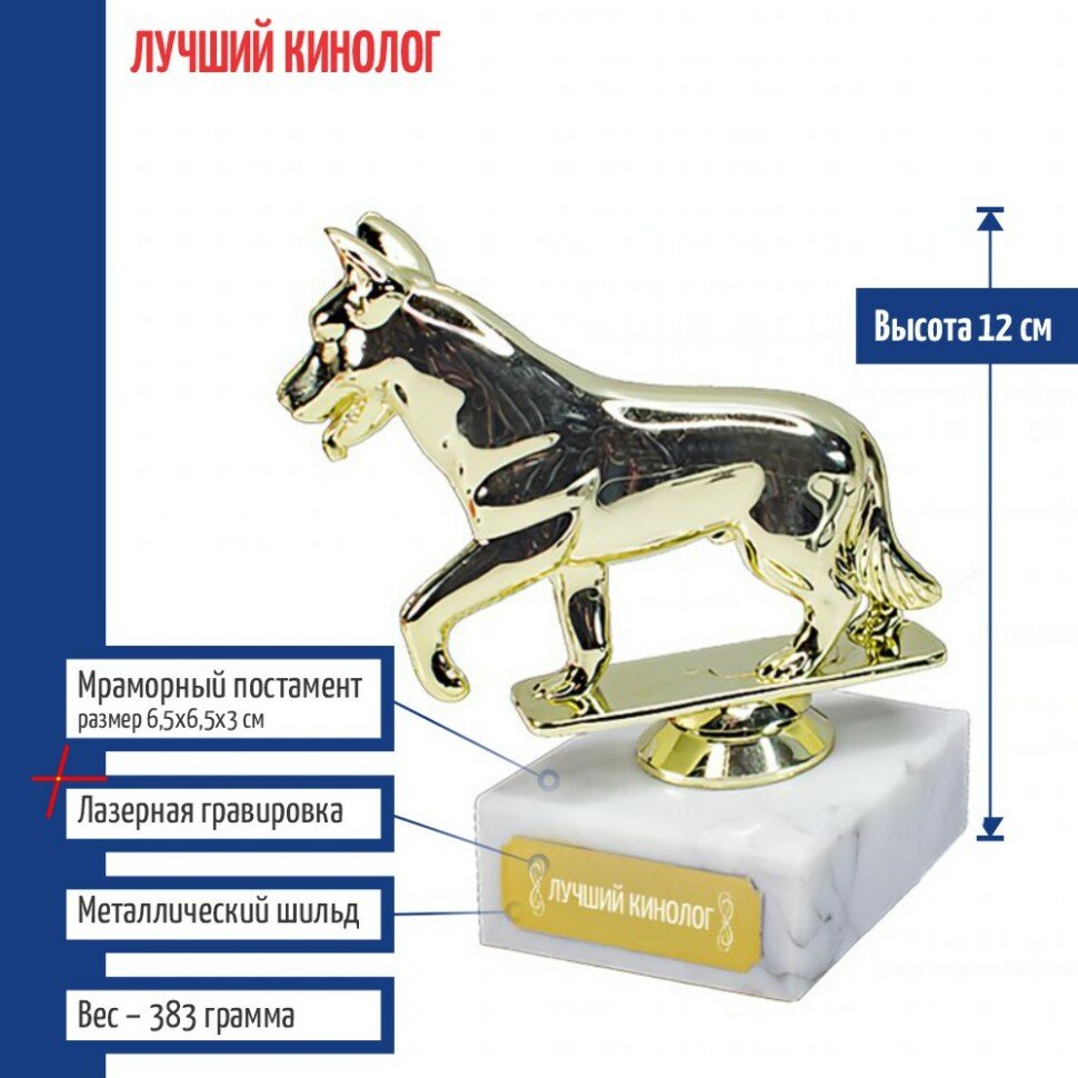 Статуэтка Собака "Лучший кинолог" на мраморном постаменте (12 см)