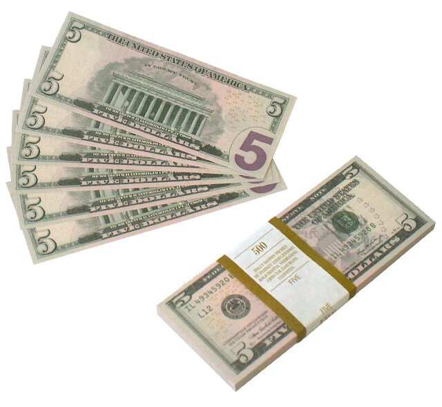 5 долларов 2006 года США пачка купюр банка приколов сувенирная копия, банкноты и купюры редкие коллекционные