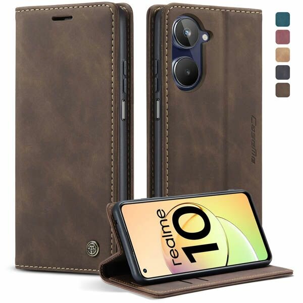 Caseme Кожаный чехол для Realme 10 4G / Реалми 10 4G книжка магнитная застежка, подставка, противоударная, RFID-блокировка, новинка, подарок
