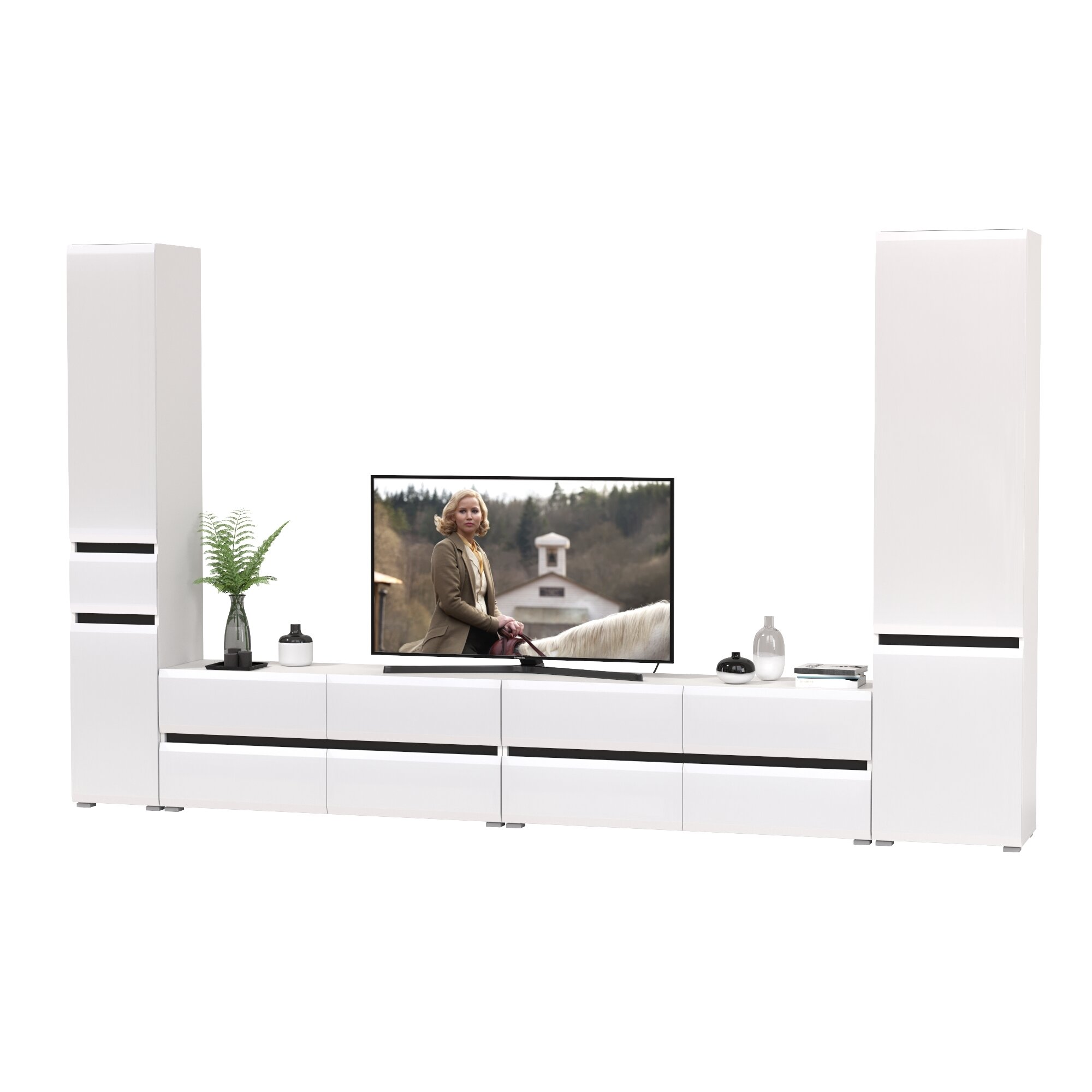 Мебель в гостиную модульная Моби Сидней № 134, цвет белый/чёрный/МДФ белый глянец, 344,8х41,3х205,2 см.