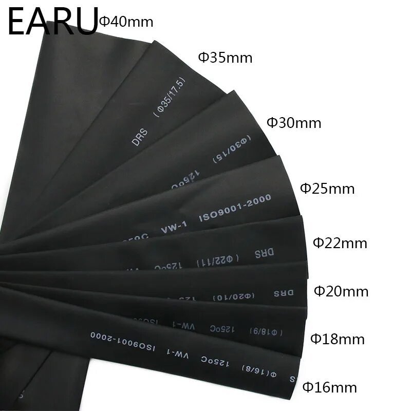 Термоусадочная трубка виниловая черная 1 метр 40mm, 1m