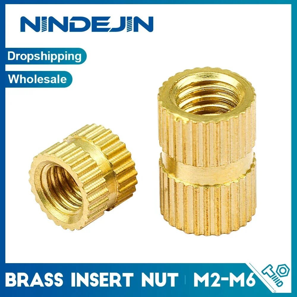 NINDEJIN набор латунных гаек-вставок M2-M6 для 3D печати M4 (OD5.2mm) 20pcs, Length 4mm