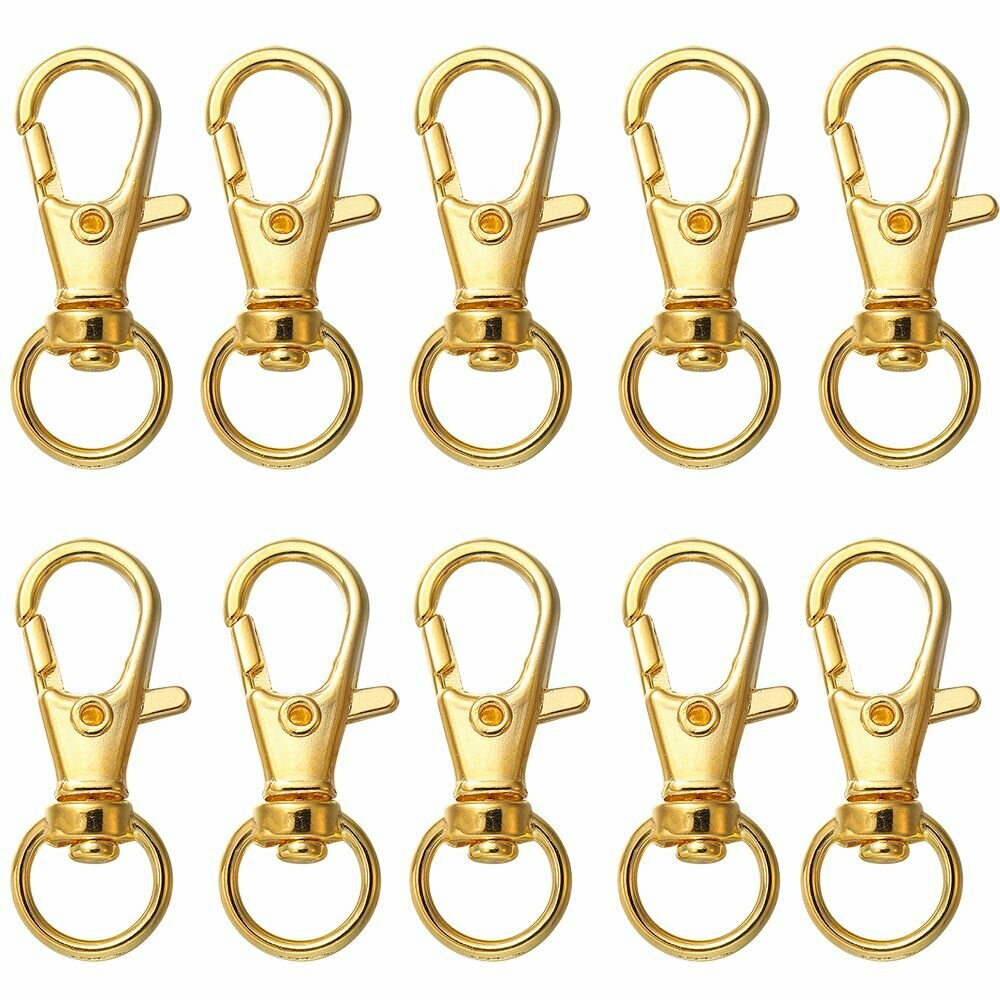 Карабин металлический золотой 10 шт, застёжка для бижутерии и брелков, фурнитура для DIY цепочек и браслетов, набор карабинов для рукоделия