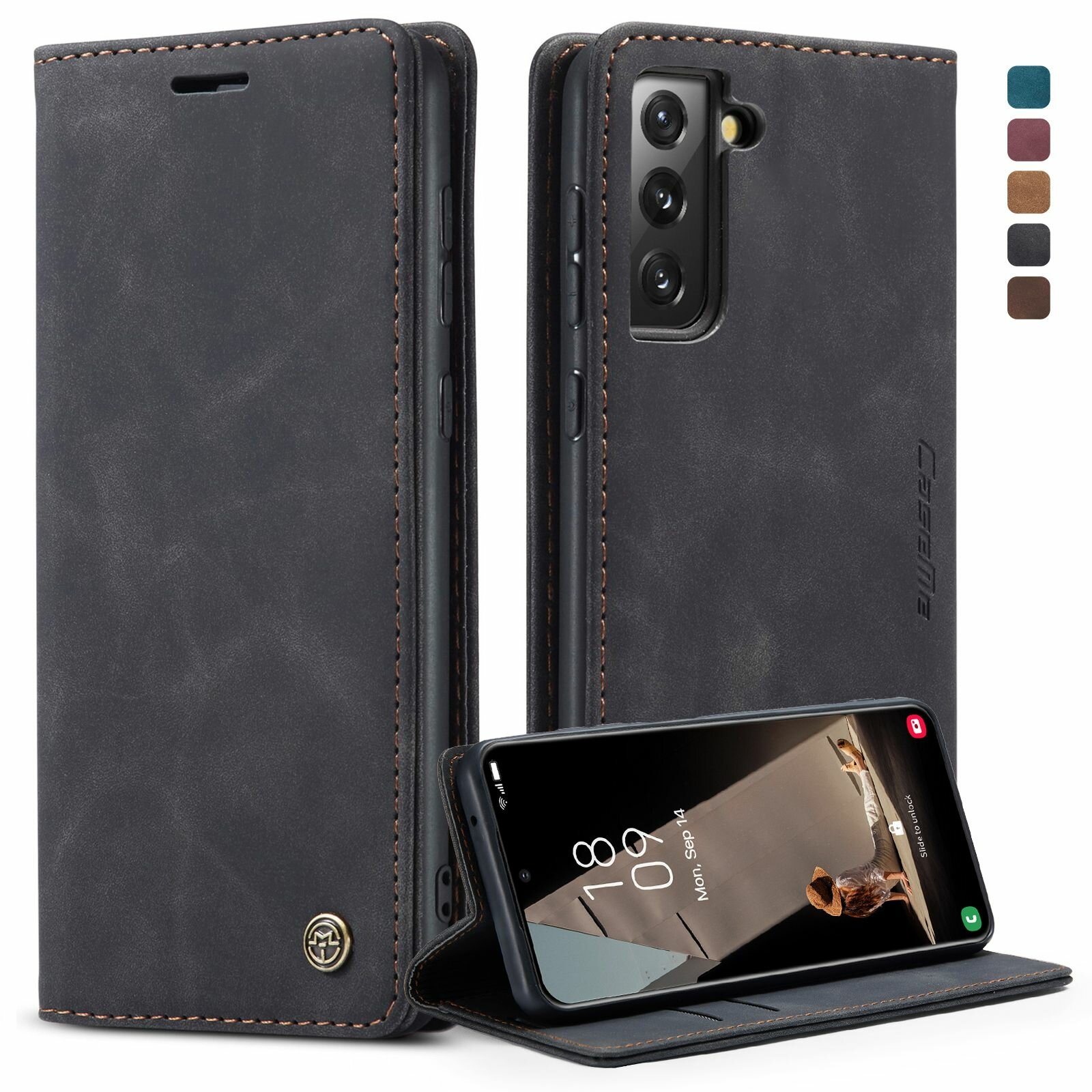 CaseMe Кожаный чехол для Samsung Galaxy S21 FE 6,4 дюйма с визитницей из экокожи