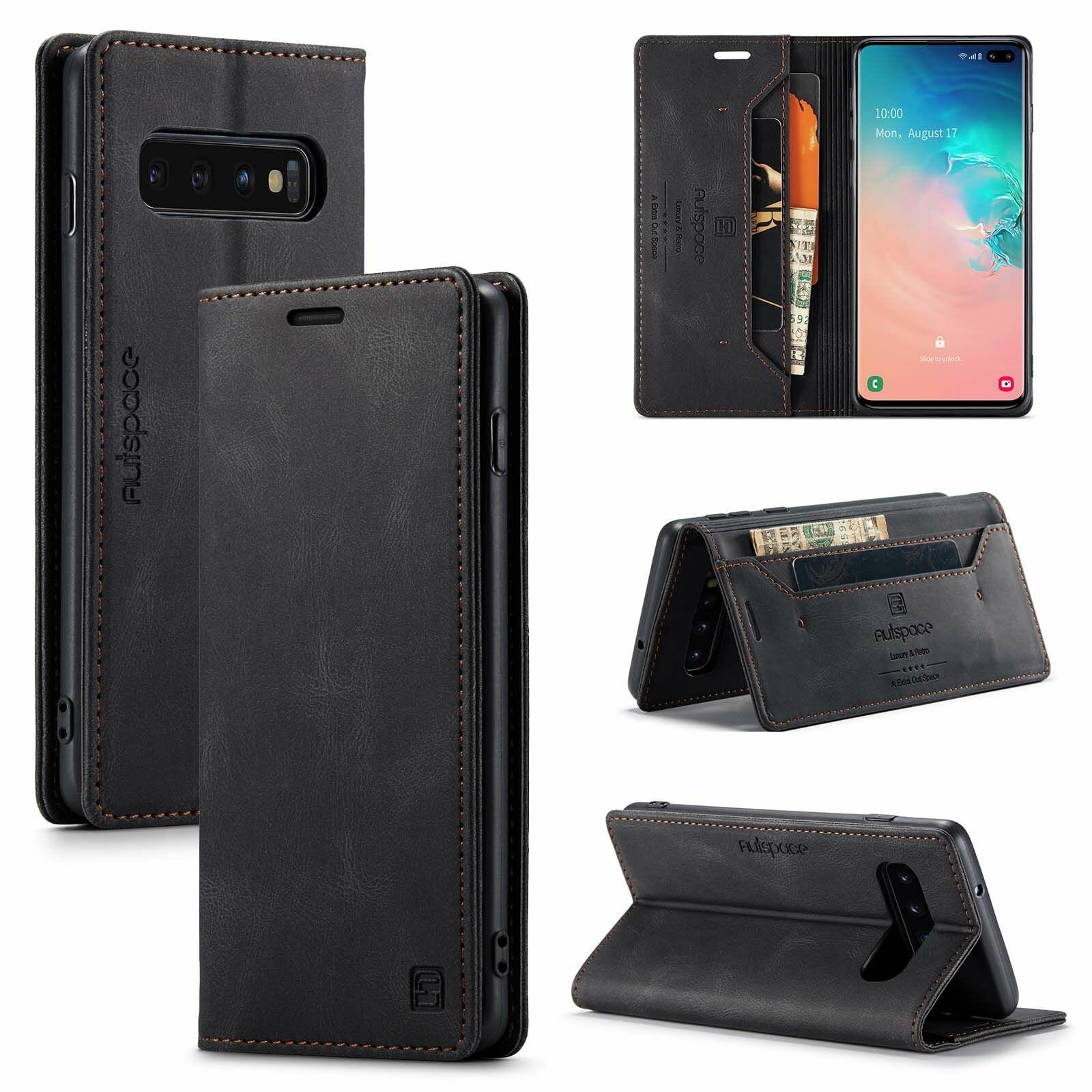 Autspace Кожаный чехол для Samsung Galaxy S10 Plus + (Самсуиг Галакси С10 Плюс) книжка магнитная застежка, подставка, противоударная, RFID-блокировка, новинка, подарок