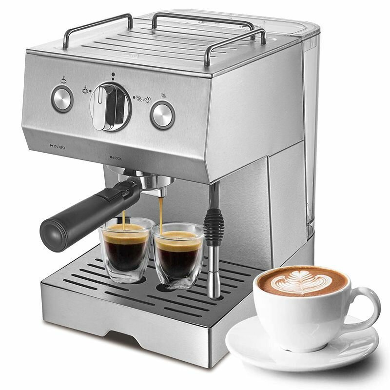 Полуавтоматическая бытовая эспрессо-машина с помповым прессом, CAFELFFE, 15 бар, серебристый