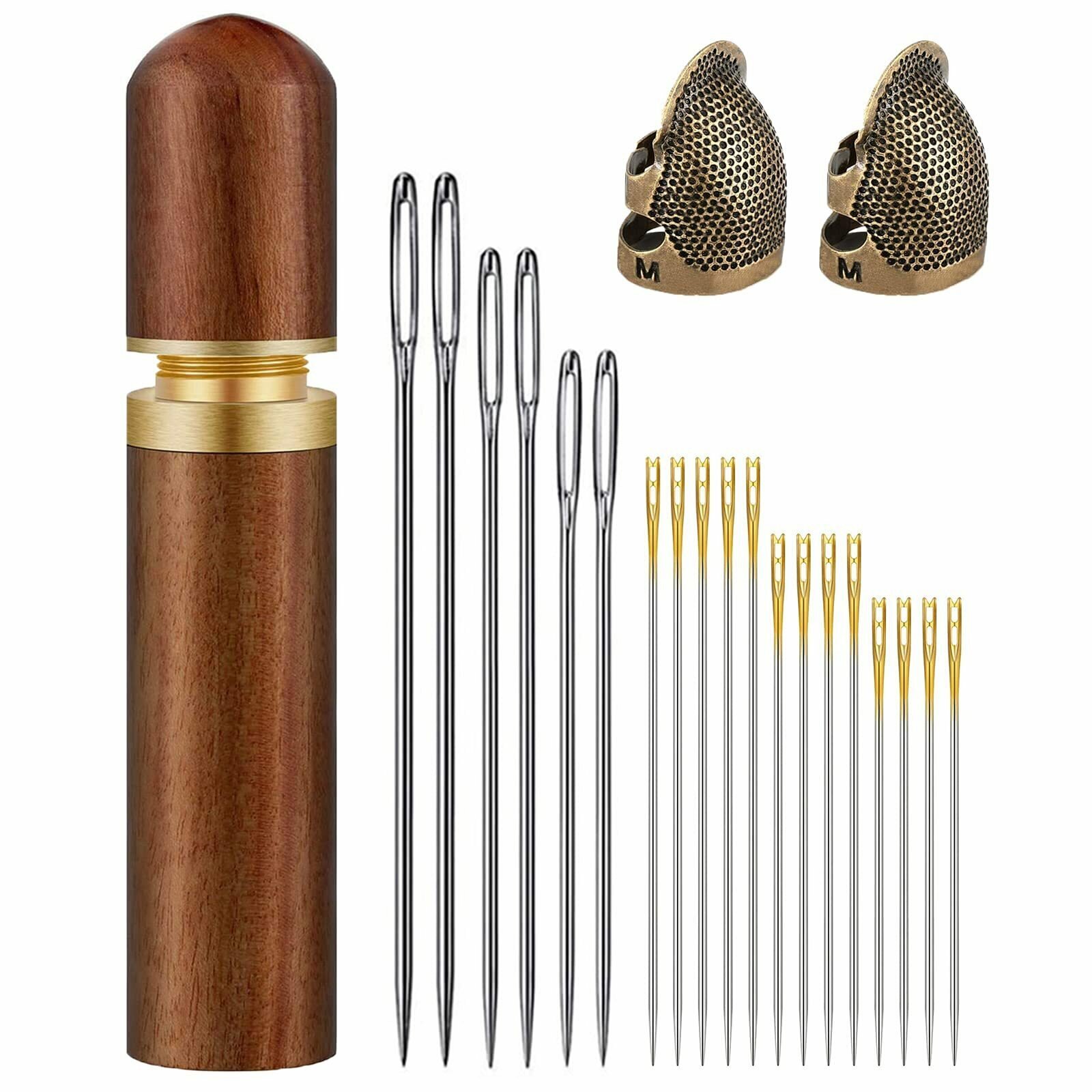 Деревянный футляр для швейных игл и вышивания, набор с наперстками, компактная игольница для ручного шитья, хранение и защита пальцев, стильный аксессуар для рукоделия