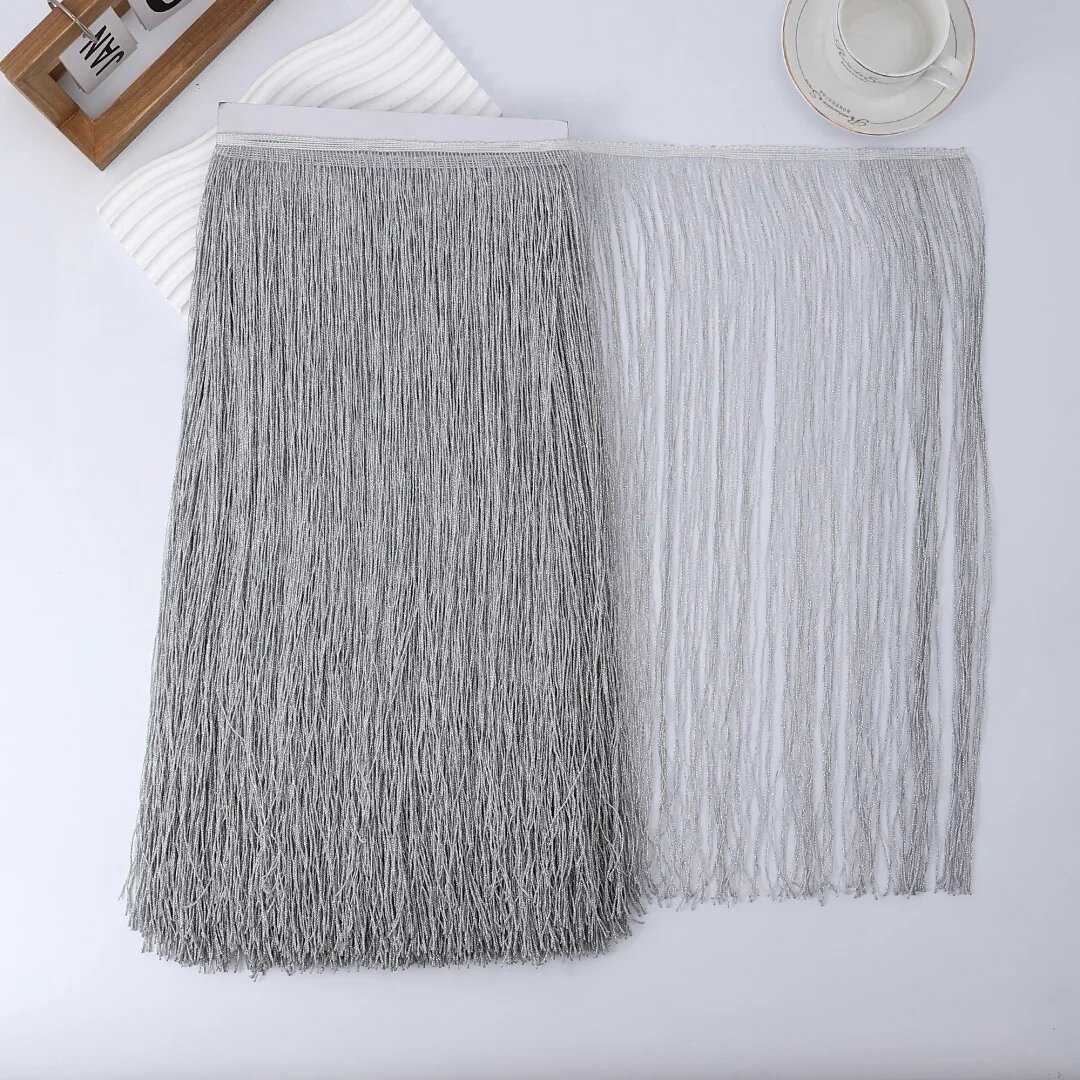 Золотая вискозная бахрома 20-100 см YY-tesco 20CM Wide, серебристый
