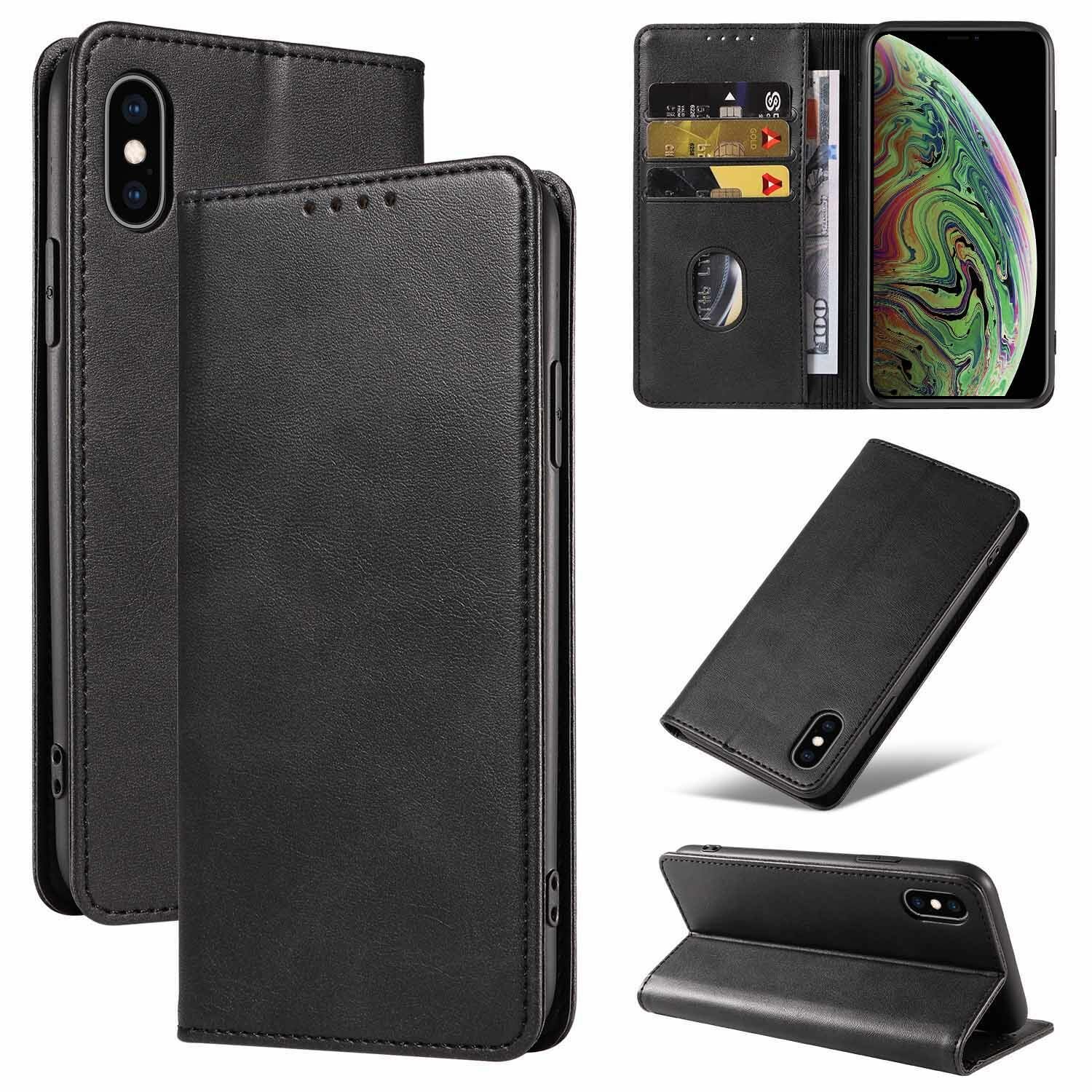 Кожаный чехол-книжка для Apple iPhone XS Max ( Айфон ХС Макс), магнитный, с отделениями для карт и кошельком, высокое качество