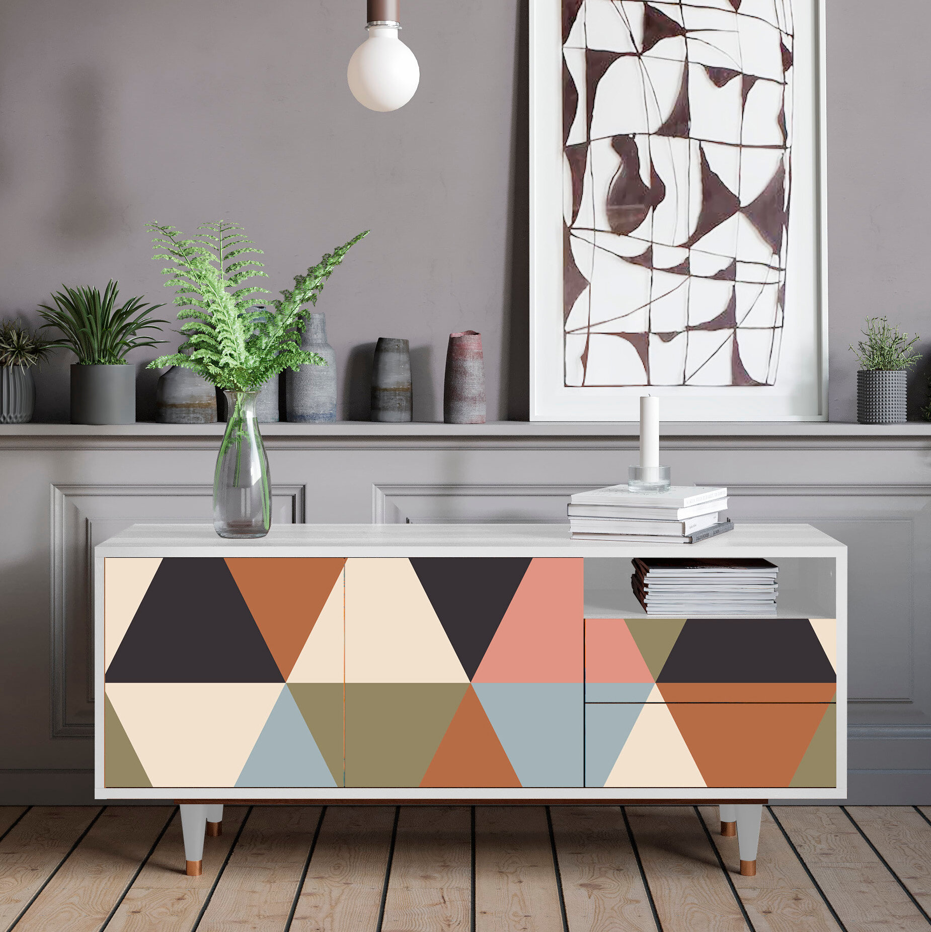 ТВ-Тумба - STORYZ - T7 Royal Triangles, Размер - 125 x 56 x 41 см, Цвет корпуса - , Белый