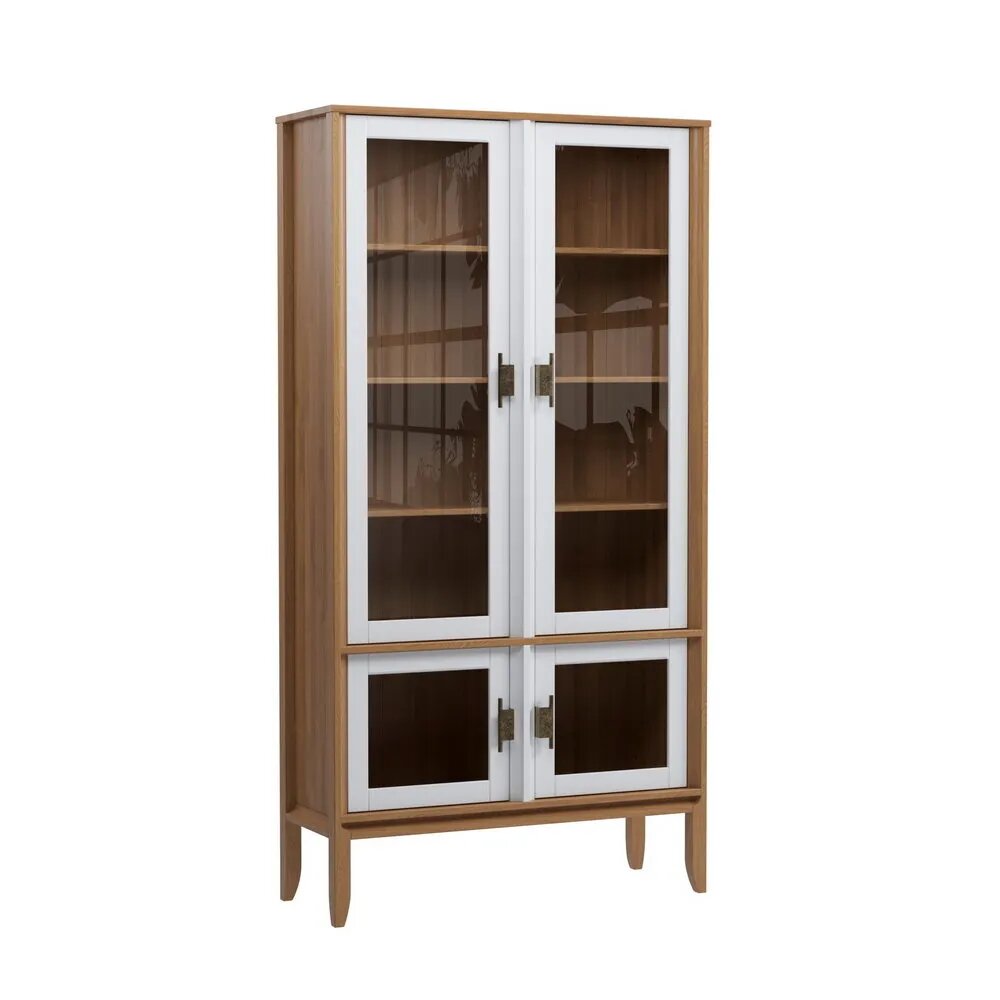 Шкаф Брианна для посуды широкий с 4-мя стеклянными дверями браун/белый лак, арт. 92400