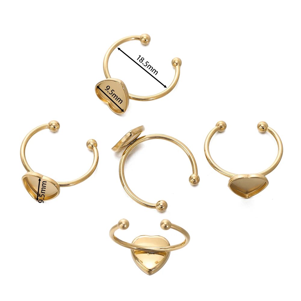 5 шт, регулируемые кольца-кабошоны St.kunkka из нержавеющей стали Gold-Heart