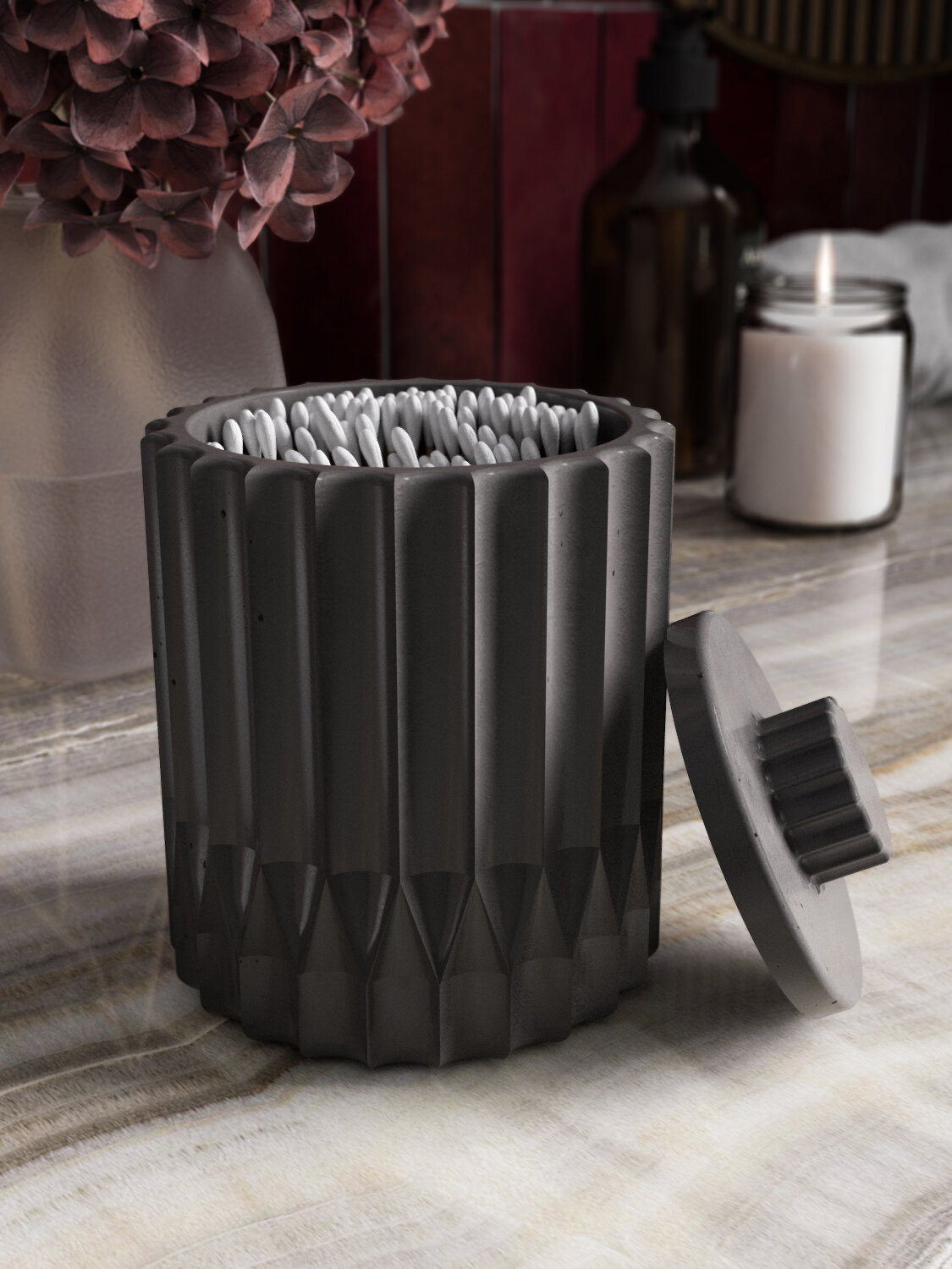 Органайзер для ванной комнаты, для ватных дисков и палочек San Marino темно-серый глянцевый.