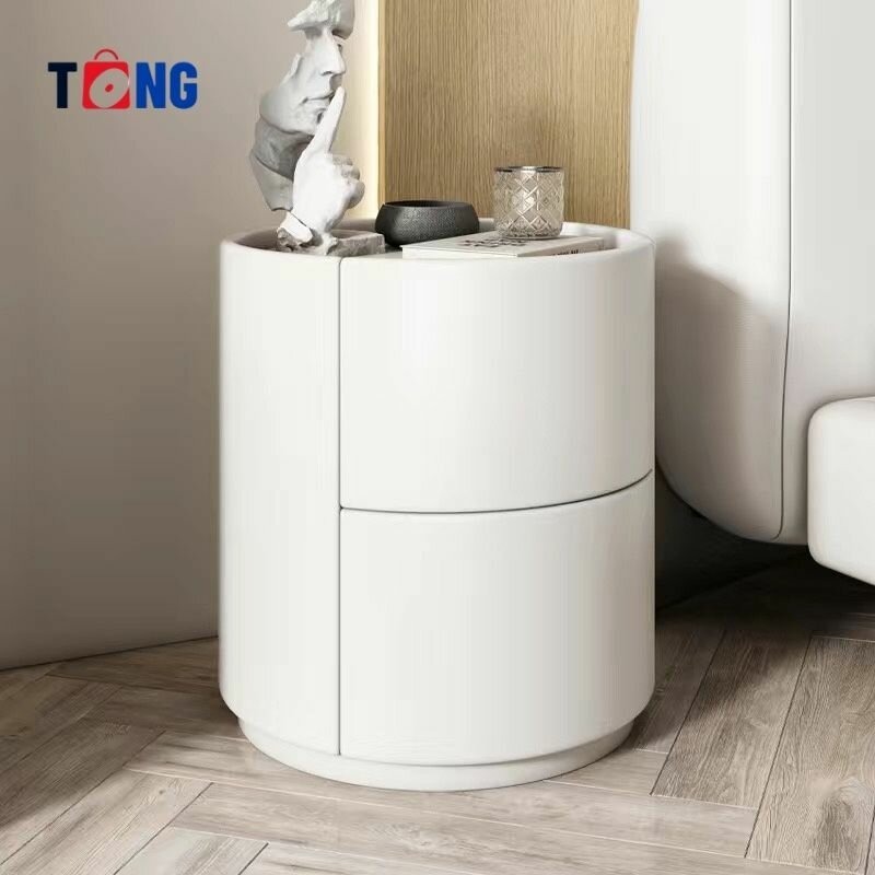 Круглая прикроватная тумба TONG с двумя ящиками, деревянная тумбочка для спальни в 12 цветах, современный стиль, компактная и вместительная, легкая сборка