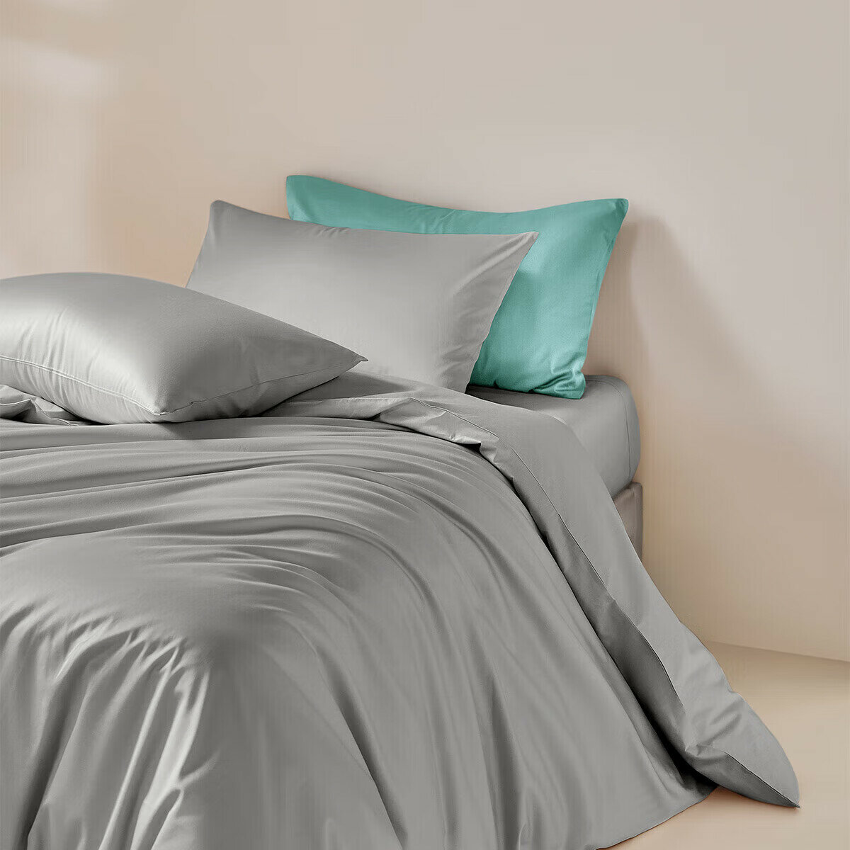 LUOLAI Home Textile 120S Cotton Quilt Cover Single Piece Bedding Set Grey 200*230cm