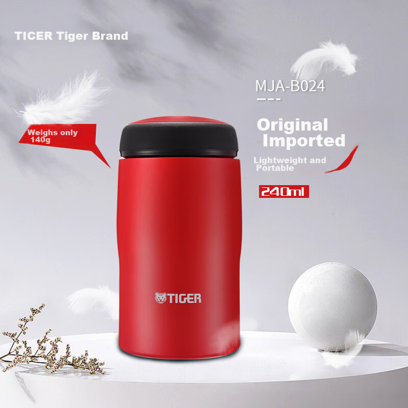 TIGER Stainless Steel Insulated Mug, Original Import, Water Bottle for Men And Women, MJA-B024 Deep Red, 240ML