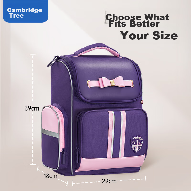 Cambridge Tree Schoolbag for Female Elementary Students, Children in Grades 4-6, Spine-Protecting, Load-Reducing, Stylish, Large-Capacity Backpack, Light Pink, Large Size