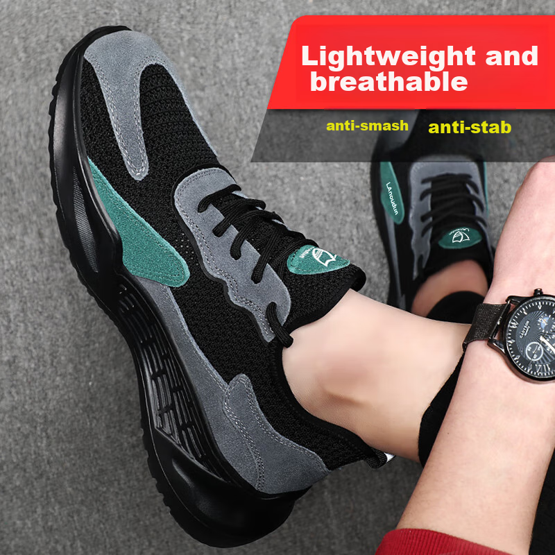 Blue Owl Shield Safety Shoes for Men, Summer Breathable, Odor-Resistant, Steel Toe Cap, Puncture-Proof, Safety Work Functional Shoes D1033N Size 38