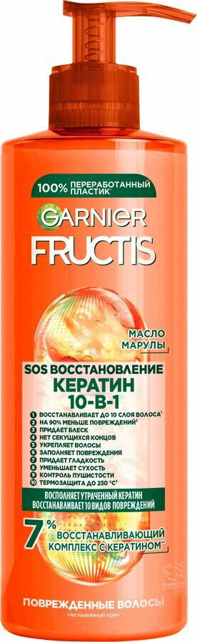 Крем-уход для поврежденных волос FRUCTIS SOS Восстановление Кератин 10в1, несмываемый, 400мл