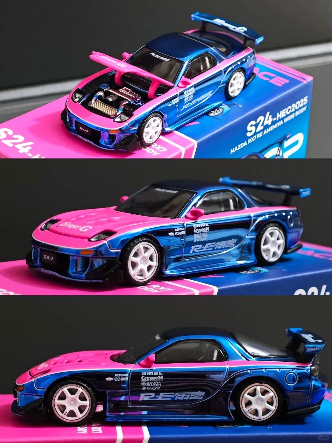 Машинка Pop Race 1/64 #S24-HEC2025 MAZDA RX7 RE AMEMIYA WIDE BODY Alloy Car Model Collection Gift