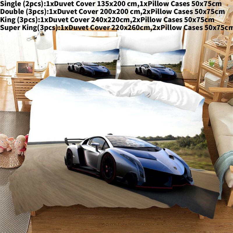 Спальный комплект с принтом спортивная машина для детской комнаты