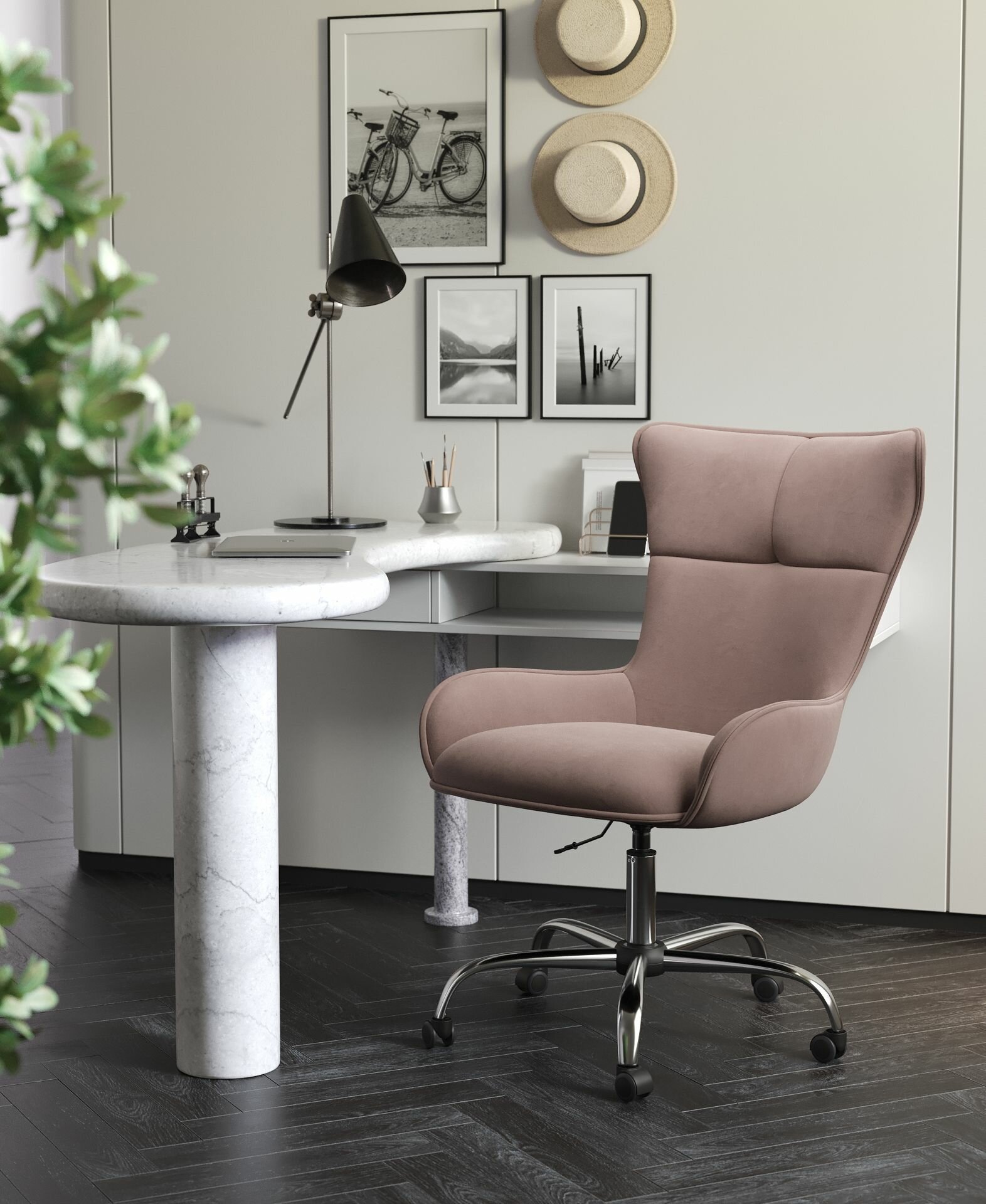 Стул кресло офисный Лео, микровелюр, с поворотным механизмом, мягкий для кухни, цвет кофе