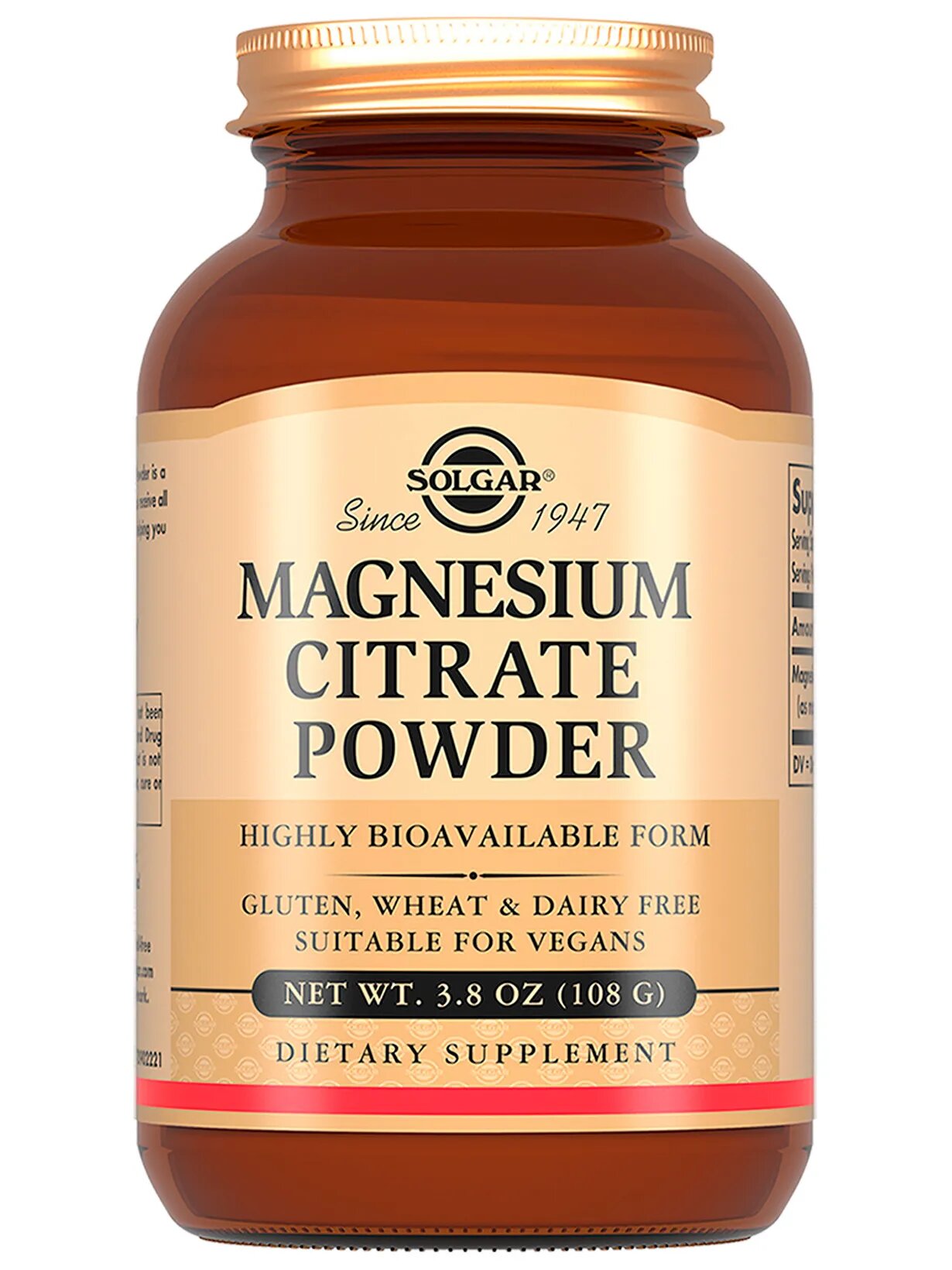 Solgar Magnesium Citrate, без глютена, порошок, без молочных продуктов, 108 грамм