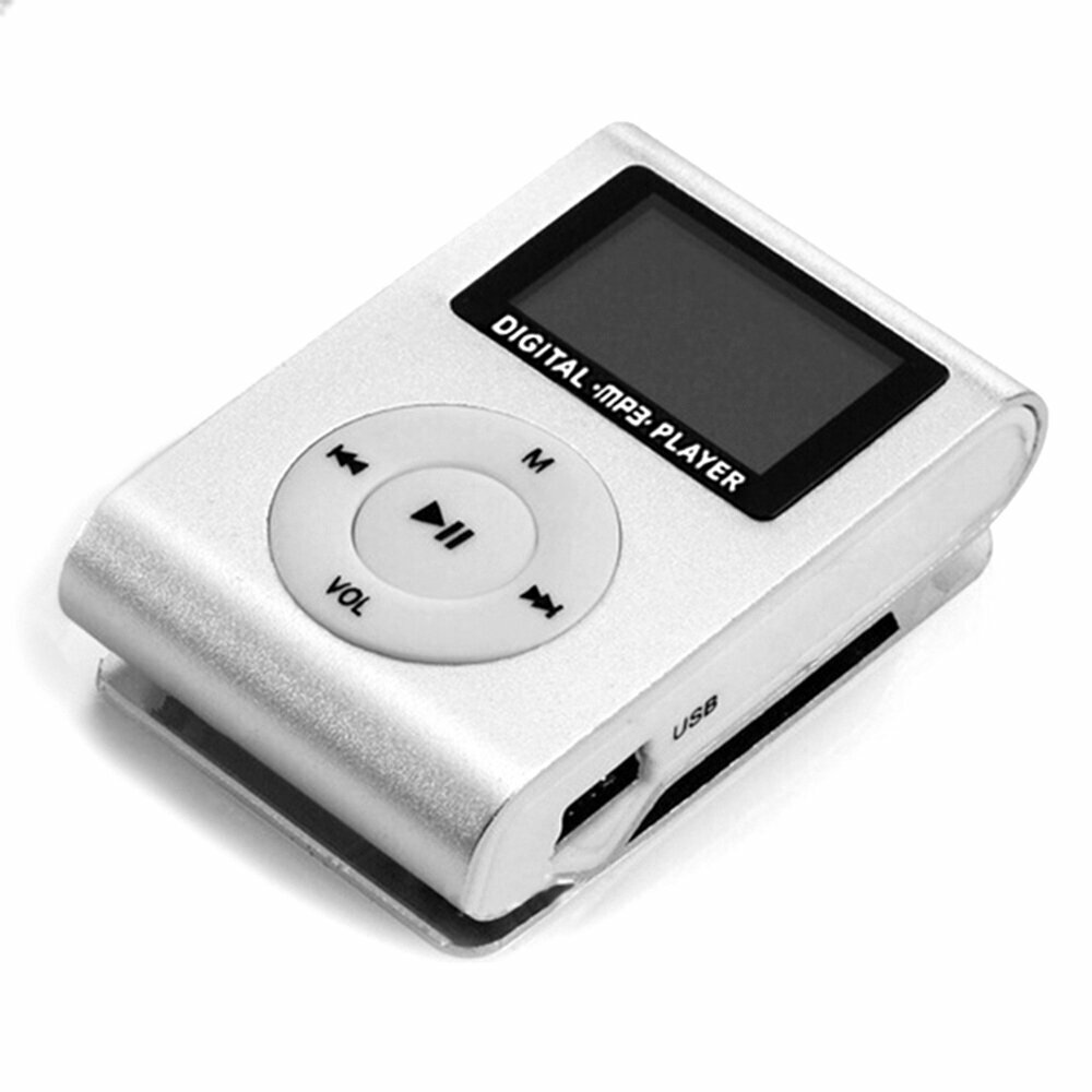 Mini Portable MP3 Music Player Metal Clip-on с LCD экраном поддержка TF карты Silver 4.8*3*1.5cm 90mAh 3.5mm стереоразъем 1 MP3 player 1