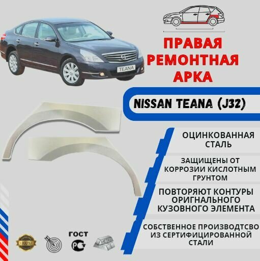 Правая ремонтная арка для автомобиля седан Nissan Teana J32 (2008 по 2015 г. в.) Оцинкованная сталь 0.8 мм
