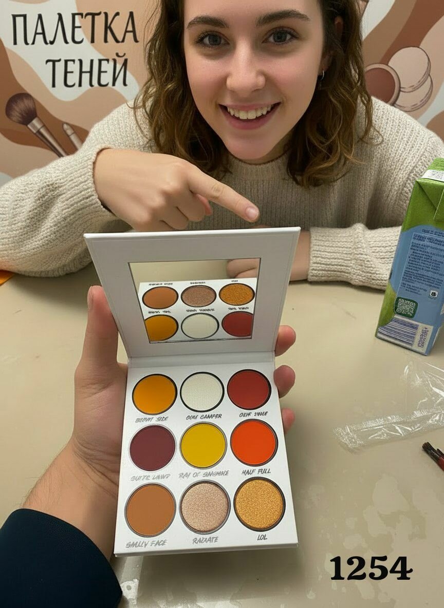 Палетка тени яркие матовые и шиммерные для макияжа век 9 цветов