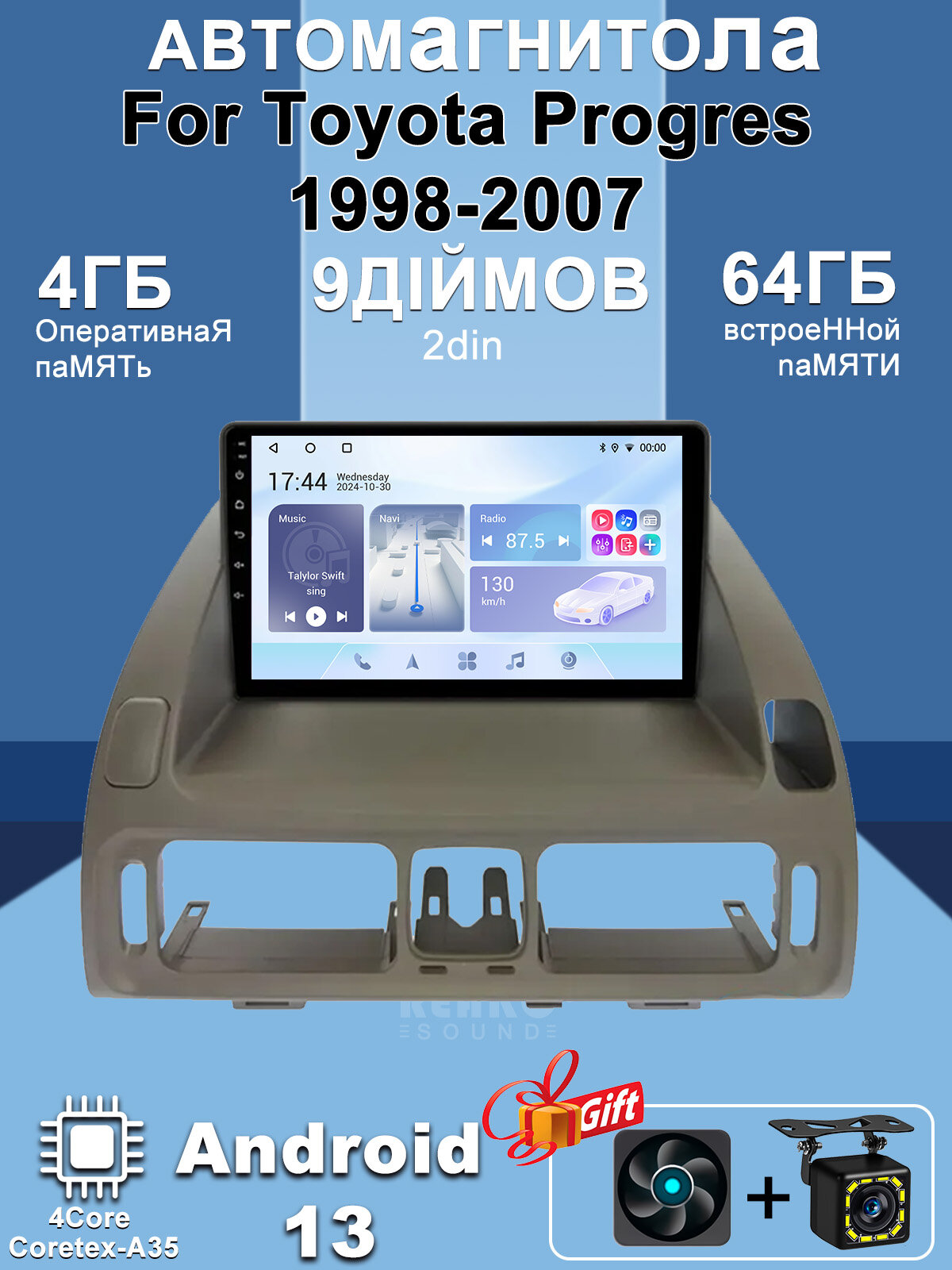 Штатная Магнитола для Toyota Progres 1998-2007 , с камерой заднего вида. QLED экран 9 дюймов, Wifi 2din с сенсорным экраном, usb и блютузом