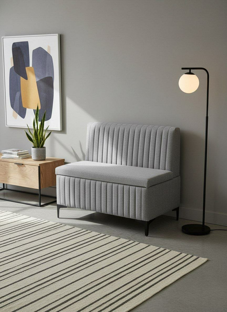 Мини-диван "Сатурн", серая рогожка, модульный, с ящиком для белья