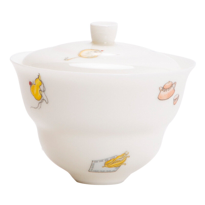 Чашка для чая Гайвань, чайная чаша Дули из овечьего жира, нефритовая чаша для заваривания чая, мастер чая Три таланта, держатель для чайника Гайвань, тыква Дехуа, белый фарфор