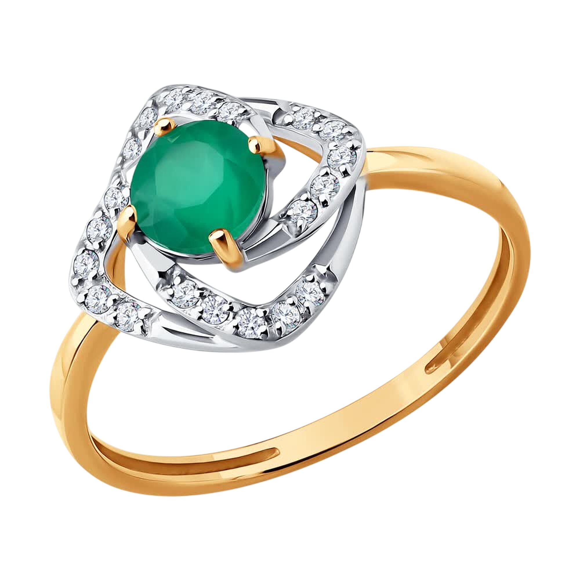 Кольцо, красное золото, 585 проба, фианит, агат