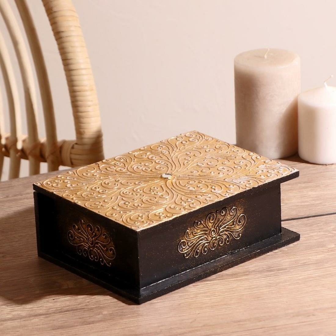 Шкатулка "Узор", МДФ, универсальная, размер 19х15х7 см, коричневый