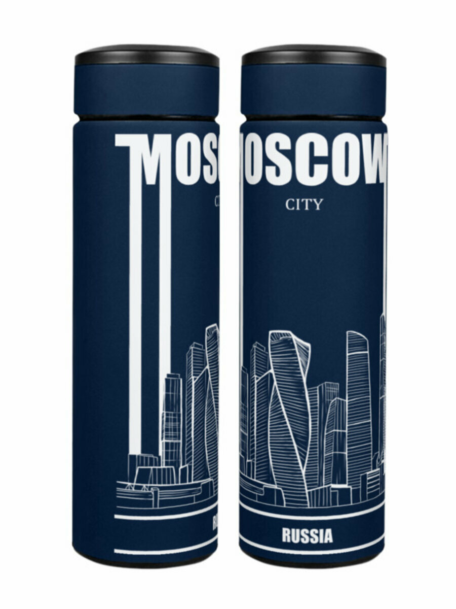 Термос «Москва сити. Moscow city. Россия» (темно-синий)