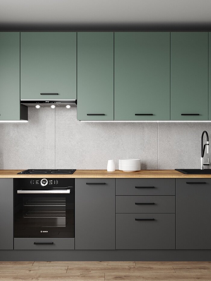 Кухонный гарнитур прямой «изумруд», 3000×600 мм, цвет антрацит/муссон дуб Вотан