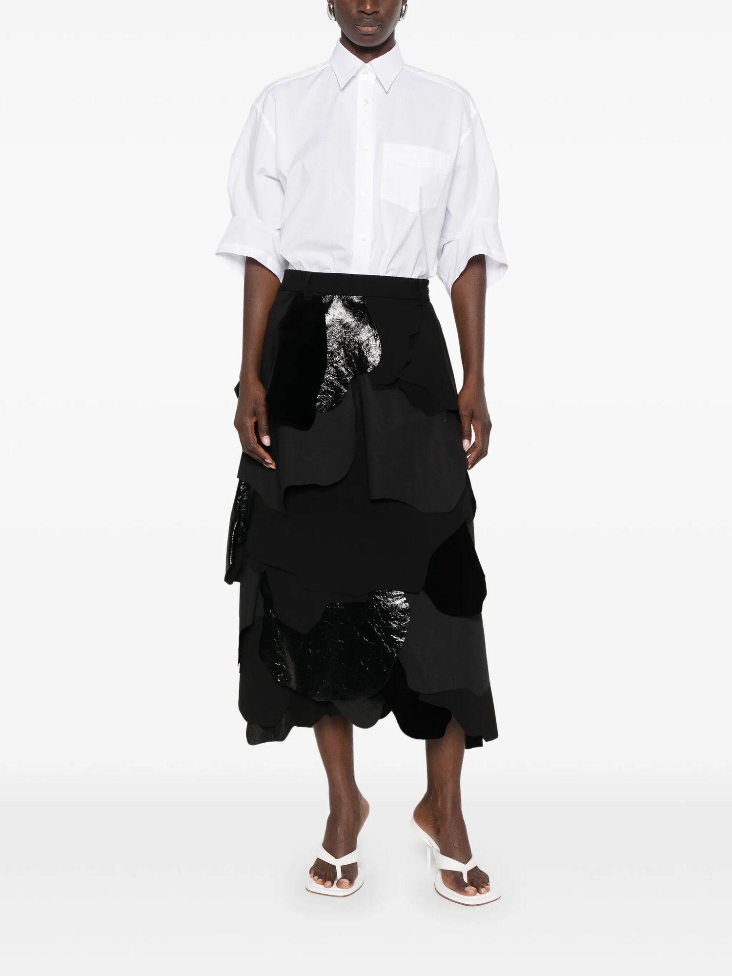 Юбка MOSCHINO Patchwork-design tiered midi skirt, размер 42 — фото 1
