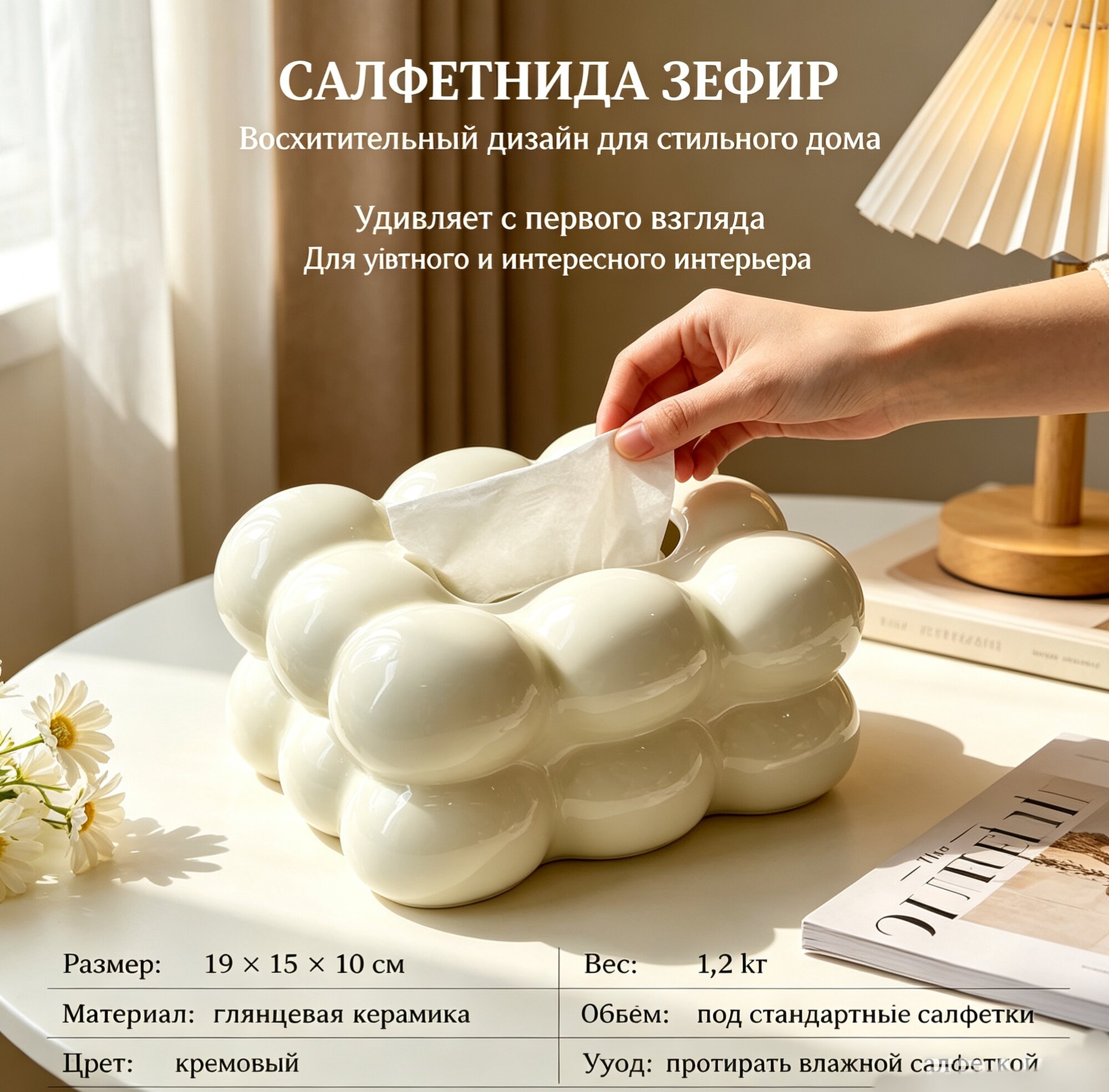 «Белая» креативная керамическая коробка для салфеток с текстурой в виде пузырьков, изготовленная из фарфора.
